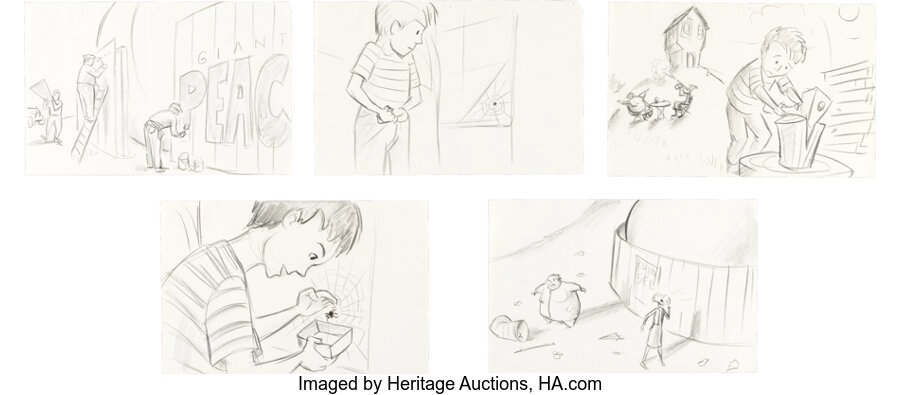 James and the Giant Peach Storyboard Drawings Original Art Group of 11 ...