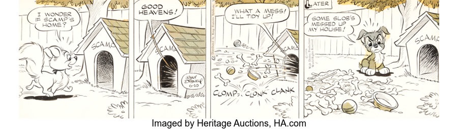 Roger Armstrong Scamp Daily Comic Strip Original Art dated 6-10-58 Walt ...