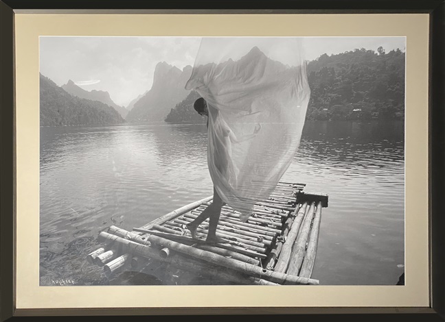 Lady on Raft, Framed Black White Photograph, Female Figure by Tran Huy ...