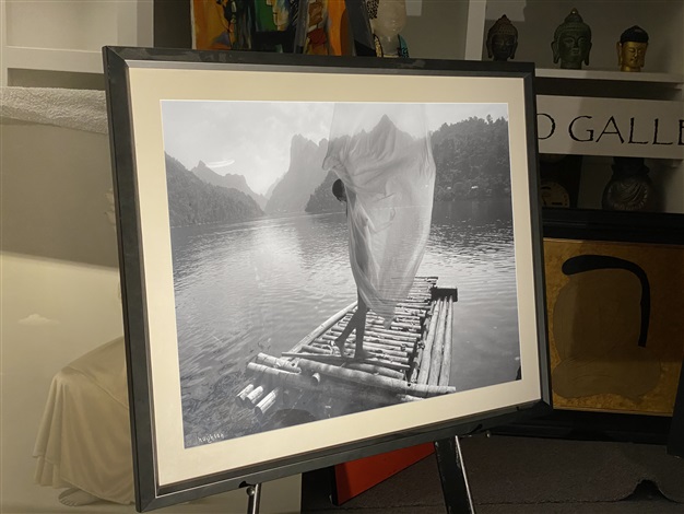 Lady on Raft, Framed Black White Photograph, Female Figure by Tran Huy ...