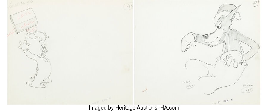 One Hams Family Wolf and Junior Pig Animation Drawings MGM, 1943 by ...