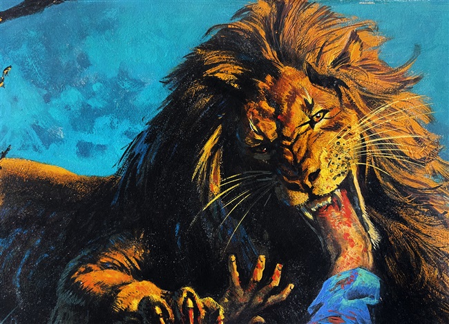 A Lion Mangled Me - A Man-Eating Lion by Frank McCarthy on artnet