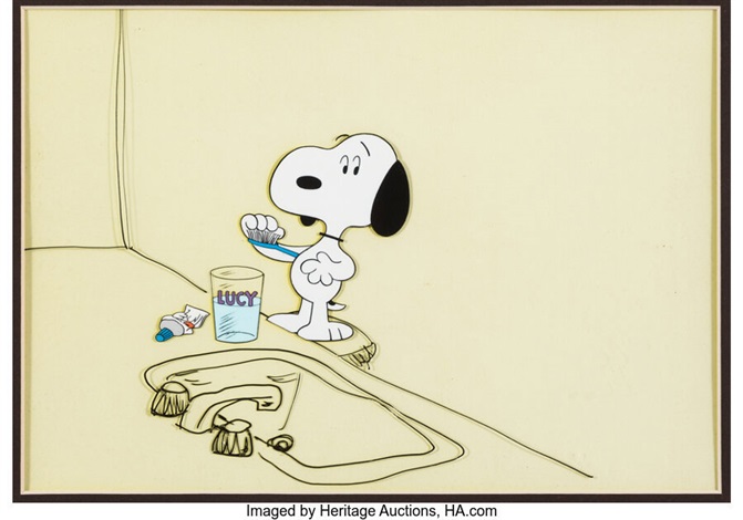 Peanuts - Tooth Brushing Snoopy Educational Film Production Cel Bill ...