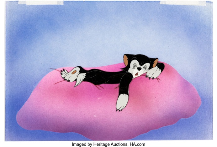Bath Day Figaro Production Cel with Custom Background and Animation ...