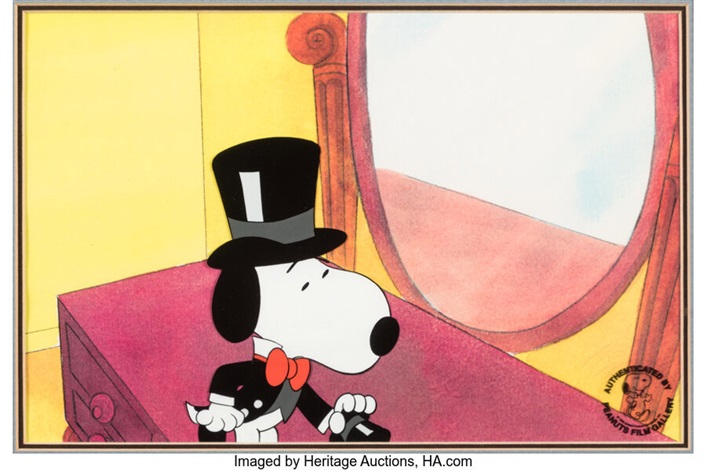 Peanuts - Happy New Year, Charlie Brown Snoopy in Tuxedo Production Cel ...