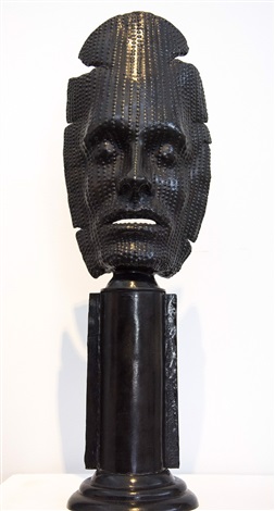 Ebo - human, life-size, mask, tribal, cast bronze sculpture by Dale ...