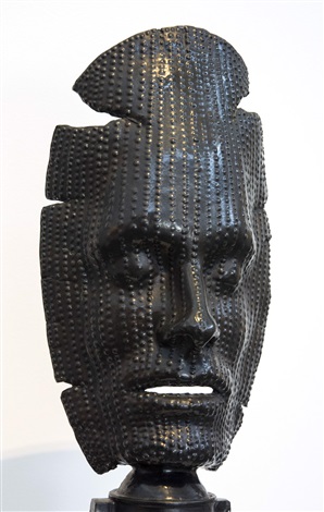 Ebo - human, life-size, mask, tribal, cast bronze sculpture by Dale ...