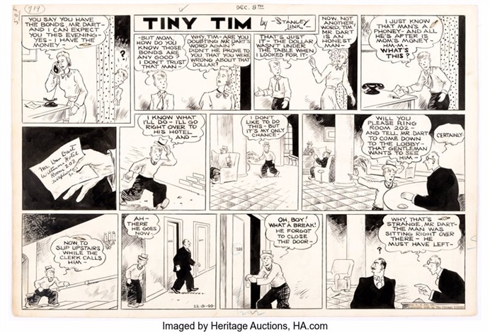 Stanley Link Tiny Tim Sunday Comic Strip Original Art dated 12-8-40 Chicago Tribune Syndicate ...