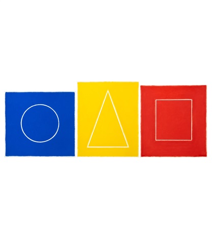 Blue Circle, Yellow Triangle, Red Square by David Nash on artnet