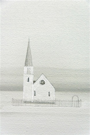 Stanbridge Church - minimalist, white, snowy, realist barn scene ...