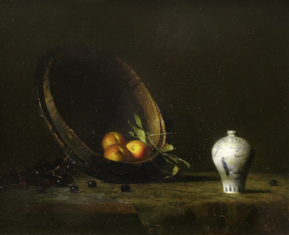 Landscape with Peaches White Vase by David A. Leffel on artnet
