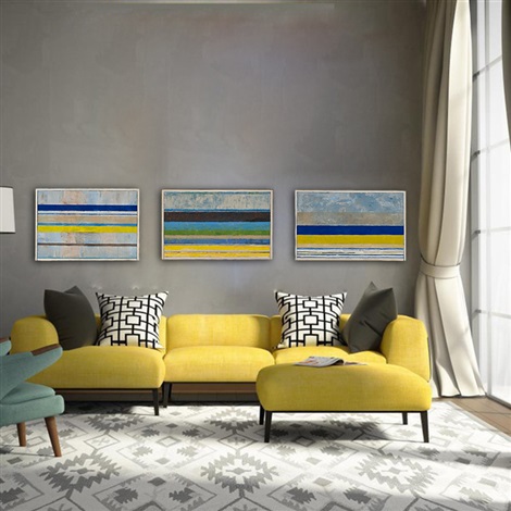 Triptych - bold, bright, colorful, abstract, modernist, tryptic oil on canvas by David Sorensen ...