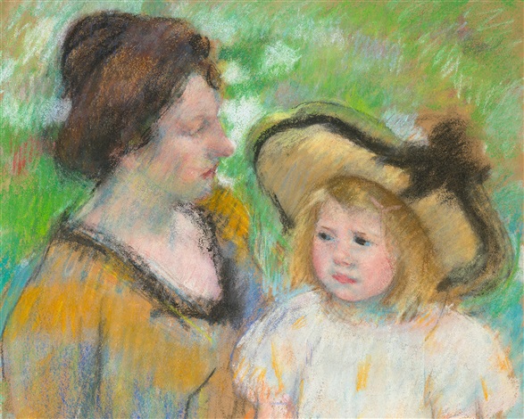 Simone Seated on the Grass Next to her Mother by Mary Cassatt on artnet