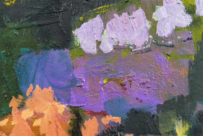 Lime Green with Coral - large, floral, abstracted still life, oil on ...