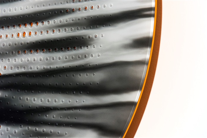 Ripple 110 - reflective tondo, black, white orange, photography, wall ...