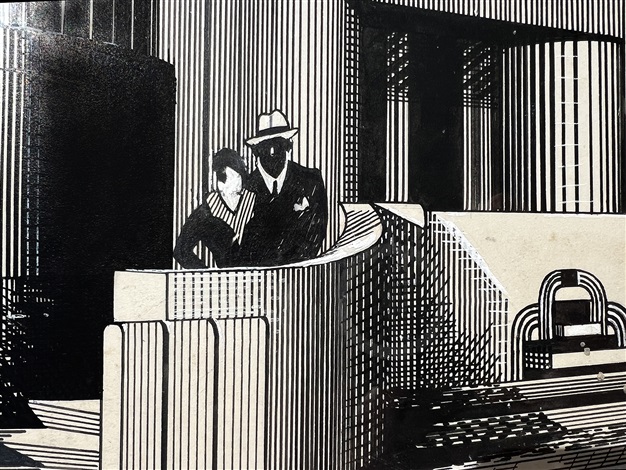 Art Deco Couple In Front of Black and White Art Deco Architecture by ...