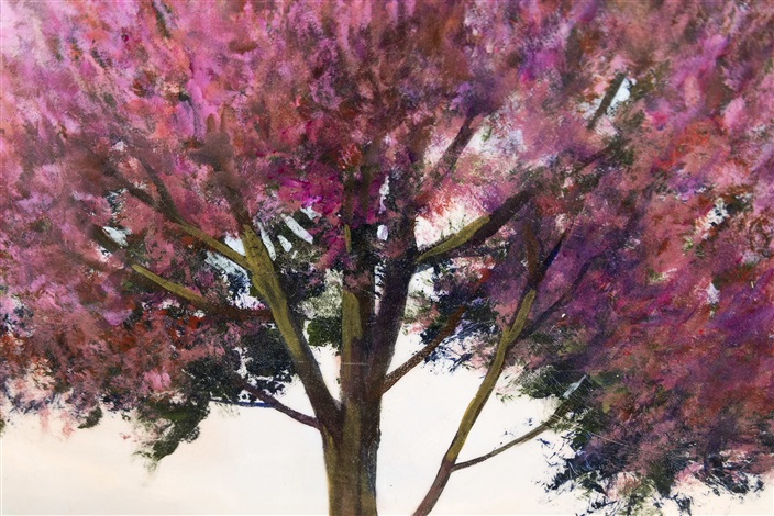 Spring May - large, pink, blue, impressionist, acrylic and resin on ...