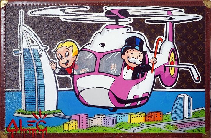 Richie and Monopoly Helicopter Over Dubai Trunk by Alec Monopoly on artnet