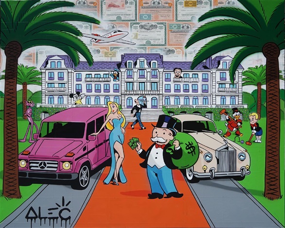 Team and Characters Outside Mansion by Alec Monopoly on artnet