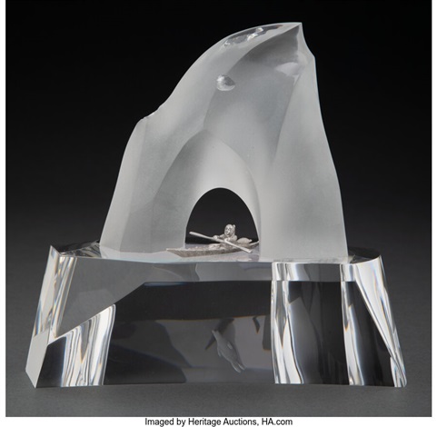 Steuben Glass and Rhodium-Plated Sterling Silver Ice Hunter Sculpture Designed by James Houston ...