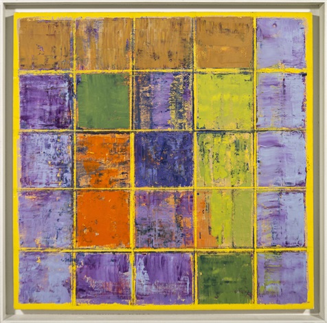 Kite - bold, bright, colorful, abstract, grid, modernist, oil on canvas by David Sorensen on artnet