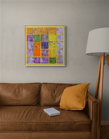 Kite - bold, bright, colorful, abstract, grid, modernist, oil on canvas by David Sorensen on artnet