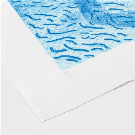 Lithograph of Water Made of Thick and Thin Lines and Two Light Blue ...