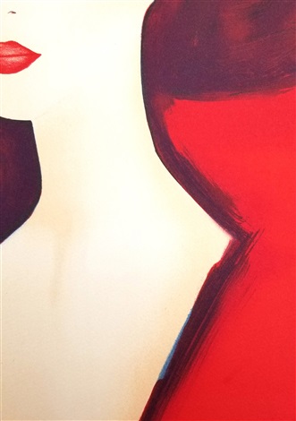 Elégante Femme Rouge au Chapeau Bleu Elegant Red Woman in Blue Hat by ...