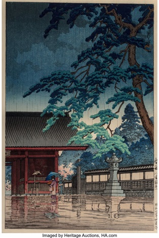 Spring Rain at Gokoku-ji Temple by Hasui Kawase on artnet