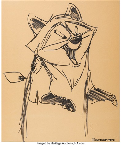 Pocahontas Meeko Oversized Drawing by Nik Ranieri Walt Disney, c. 1990s ...
