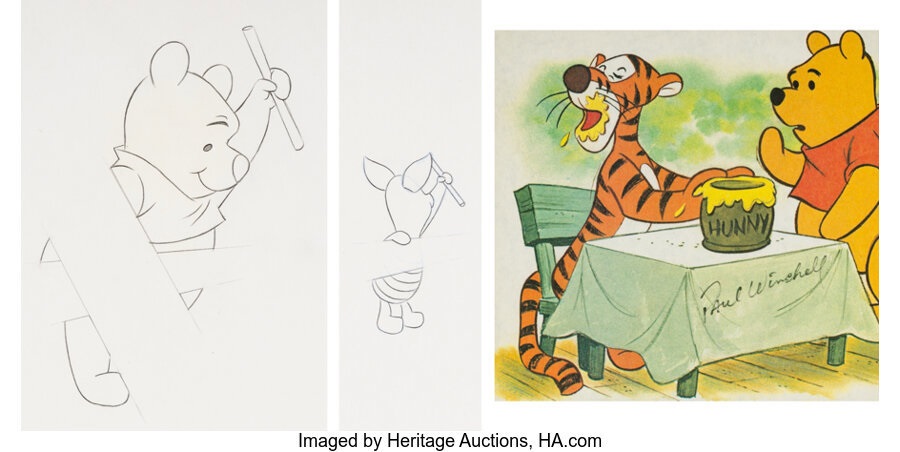 Winnie the Pooh Poohsticks Production Drawings and Print Signed by Paul ...
