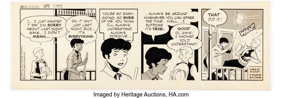 Stan Lynde Rick OShay Daily Comic Strip Original Art dated 4-5-65 ... Stan Lynde Rick OShay Daily Comic Strip Original Art dated 4-5-65 ...
