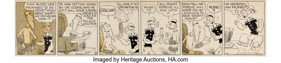 E. C. Segar Studio Popeye Daily Comic Strip daté 05-01-38 King Features ...