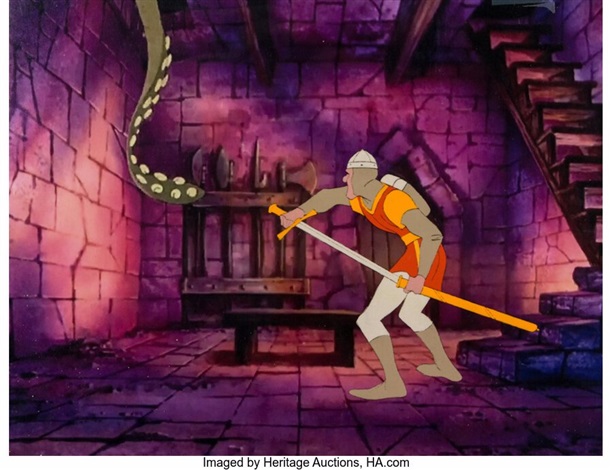 Dragons Lair Dirk The Daring Production Cel Printed Background Animation Drawing Don