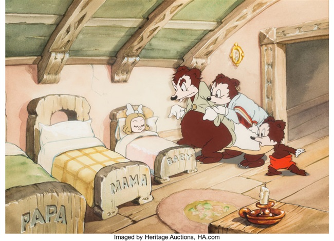 The Three Bears Production Cel with Key Master Background Terrytoons ...