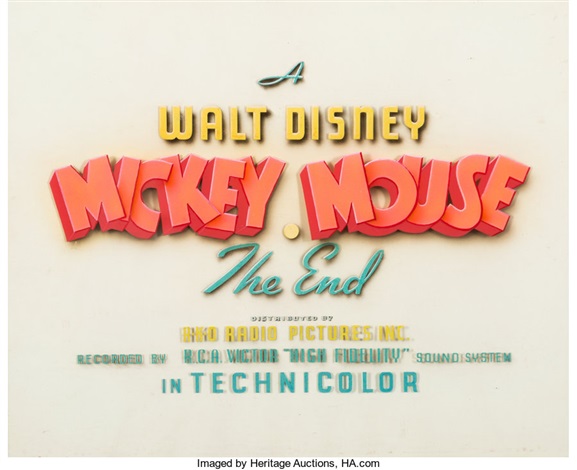 Mickey Mouse Cartoon Ending Title Card Walt Disney, c. 1930s-40s by ...