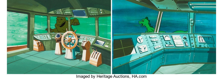 Godzilla Production Cel and Master Stock Background Setups Group of 2 ...