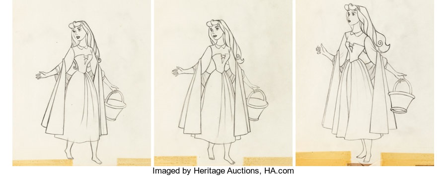 Sleeping Beauty Briar Rose Animation Drawings Sequence of 3 Walt Disney ...