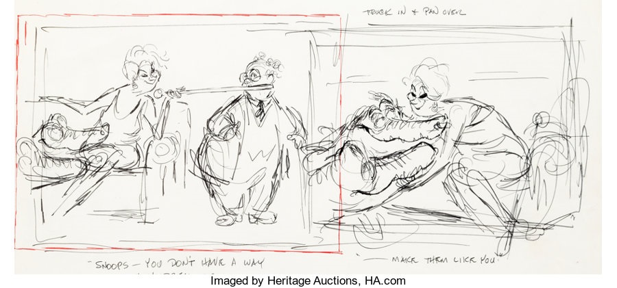The Rescuers Madame Medusa and Mr. Snoops Storyboard Drawing by Milt ...