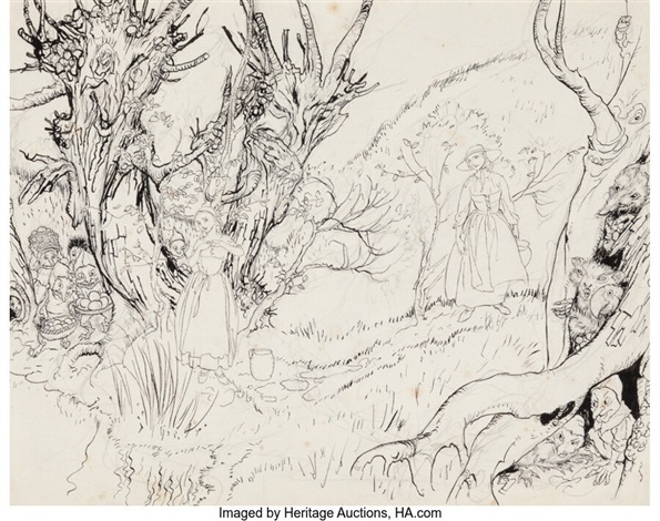 Maiden and Creatures in the Forest by Arthur Rackham on artnet