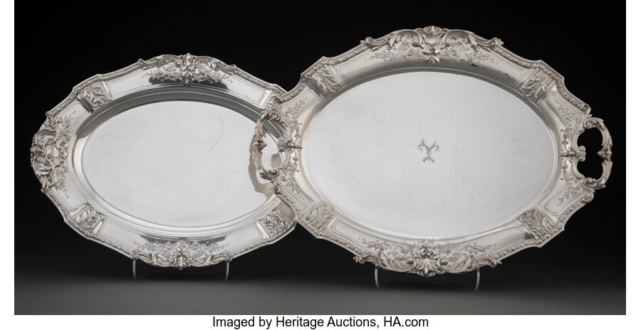 Two Reed Barton Louis XV Pattern Silver Oval Trays by Reed & Barton (Co ...