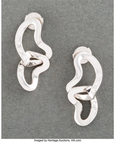 A Pair of Georg Jensen 18k White Gold and Diamond Earrings Designed by ...