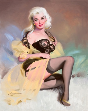 Platinum Blonde in Black Lingerie by Donald Rust on artnet