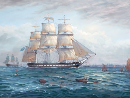 Three master ship Troyan sailing up the Thames by Michael J. Whitehand ...