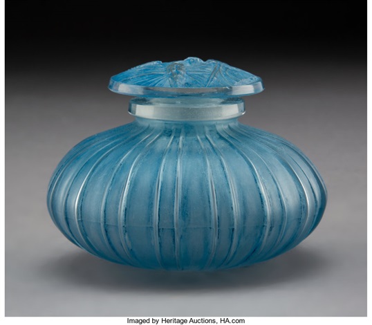 R. Lalique A Côtes, Bouchon Papillons Frosted Glass Perfume Bottle with ...