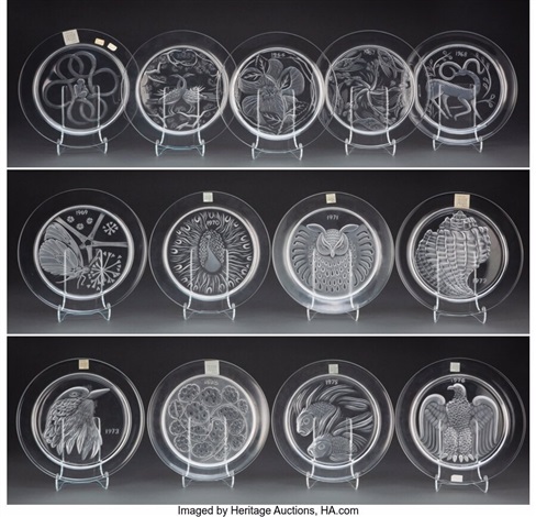 Group of Twelve Lalique Glass Annual Plates with an Olympe Plate by ...