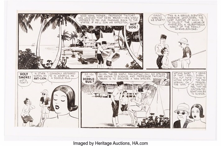 Roy Crane Wash Tubbs and Captain Easy Sunday Comic Strip Upper Half Original Art dated 6-12-38 ...
