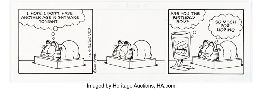 Jim Davis Garfield Daily Comic Strip Original Art dated 6-16-11 PAWS ...