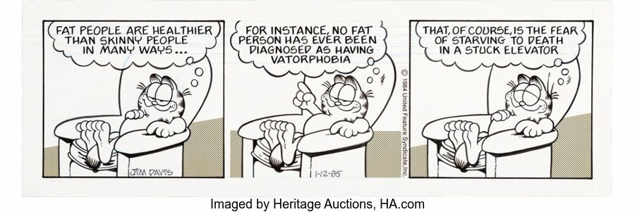 Jim Davis Garfield Daily Comic Strip Original Art dated 1-12-85 United ...