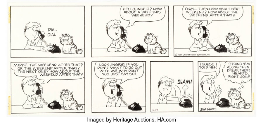 Jim Davis Garfield Sunday Comic Strip Original Art Dated 4-19-81 United ...